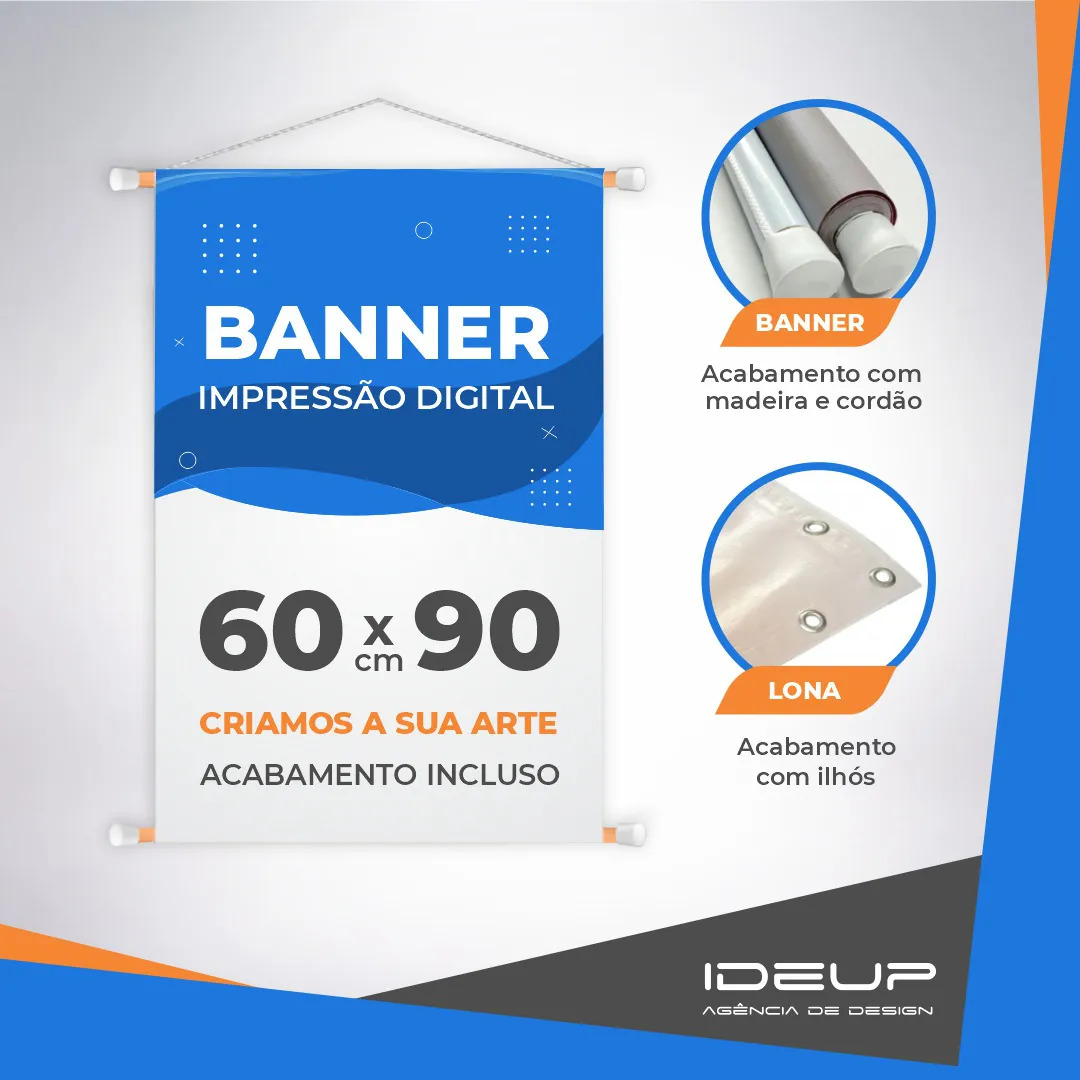 Banner Bastão e Cordão | em Lona Frontlight 340g | Tamanho 60 x 90 cm ...